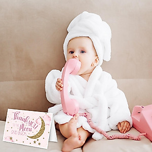 Whaline 36 Pack Pink Baby Shower Thank You Cards with Envelopes Matching Seal Stickers Glitter Starry Twinkle Moon Blank Note Cards for Birthday Supplies