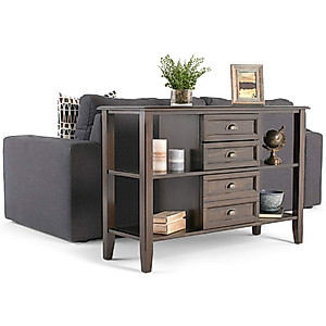 SIMPLIHOME Burlington SOLID WOOD 44 inch Wide Transitional Console Sofa Entryway Table in Mahogany Brown with Storage, 3 Drawers and 4 Shelves, for the Living Room, Entryway and Bedroom