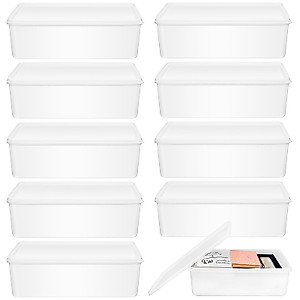 Suzile 10 Pcs Plastic Tub with Lids 14.17 x 9.45 x 4.33 Inch Commercial Tote Box Deep Restaurant Containers with Lids Fish Food Service Bus Tubs for Meat Storage Washing Dishes Art Supplies Toy(White)