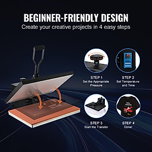 VEVOR Heat Press Machine, 16 x 24 in / 40 x 61 cm, Clamshell Sublimation Transfer Printer Teflon Coated, Digital Precise Heat Control, Silica-Gel Sponge Powerpress for T-Shirt Bag Pad Pillow