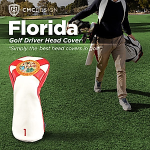 CMC Design Custom Florida Flag Embroidered Golf Driver Head Cover - Glove Soft Lining - Design Elements Include Applique and Embossing - Great Fit on Any Club as Golf Head Covers, Wood Driver Cover