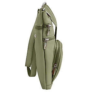 Roma Leathers Crossbody Zippered Purse - 3 Front Pockets, Adjustable Strap - Olive