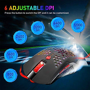 Wireless Gaming Mouse,16 RGB Backlit Ultralight Wireless/Wired Mice with Programmable Driver,Rechargeable 800mA Battery,Pixart 3325 12000 DPI,Lightweight Honeycomb Shell for PC Gamers (Pink)