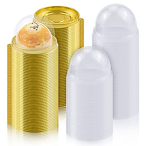 Pralb 100 Set Clear Plastic Mini Cupcake Boxes Muffin Pod Dome Muffin Single Container Box Wedding Birthday Gifts Supplies,3.1“ X 2” for Cheese Pastry Dessert Mooncake (round, gold)