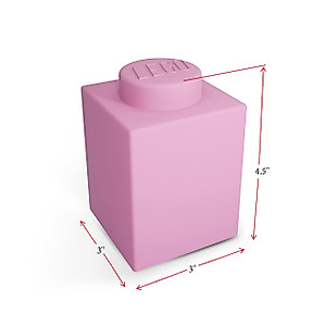 Lego Classic 1x1 Silicone Night Light - Pink - 3" x 3" x 4.5", Ages 6+ (LP39) Portable Flexible Nightlight for Kids Teens Bedroom Gaming Room Home Decor