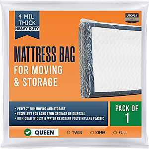Utopia Home Queen Size Mattress Bag for Moving (1 Pack), 4 Mil Heavy Duty Plastic Storage Bag, Mattress Cover Fits Mattresses up to 14 Inches