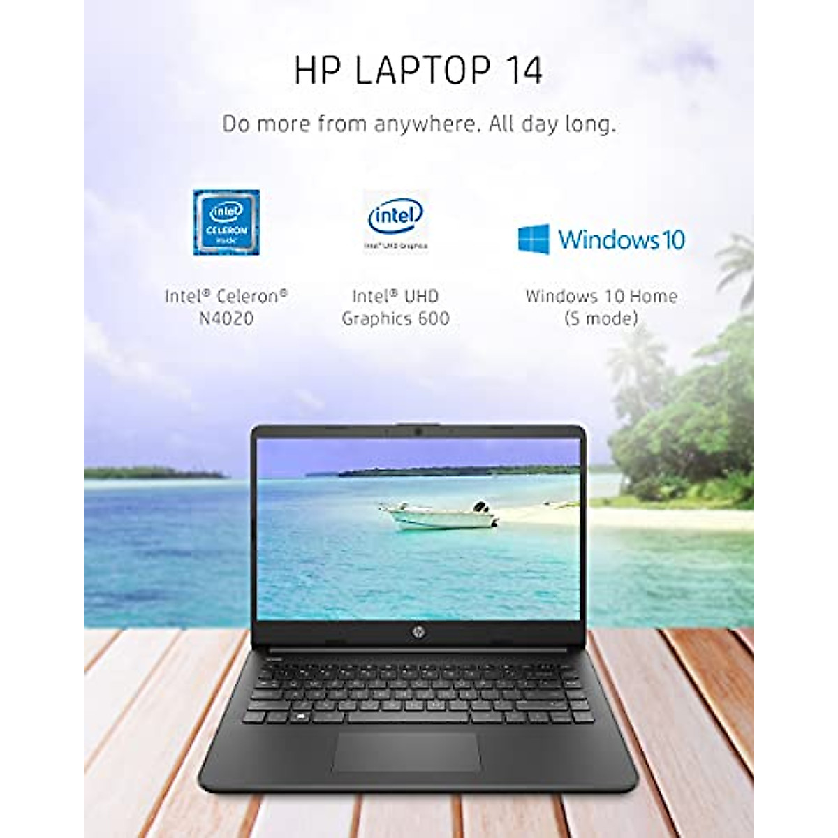 HP 14 Laptop, Intel Celeron N4020, 4 GB RAM, 64 GB Storage, 14-inch Micro-Edge HD Display, Windows 11 Home, Thin & Portable, 4K Graphics, One Year of Microsoft 365 (14-dq0020nr, 2021, Jet Black)