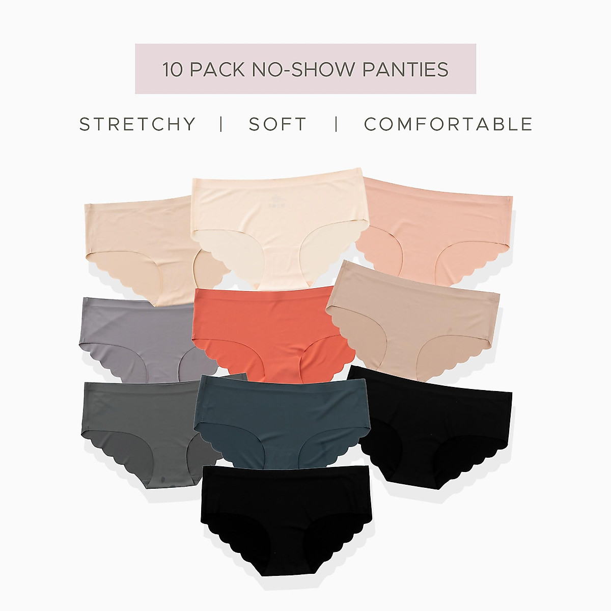 Pretty Sweet Intimates Women’s Laser Cut Cheeky Bikini Underwear, Pack of 10, Seamless and No Show with Scalloped Back