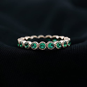 Certified Lab Grown Emerald Full Eternity Band, AAAA Quality, Emerald Wedding Ring for Women- Ready to Gift, 14K Rose Gold, Size:US 7.50
