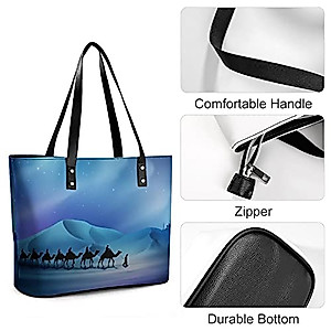 Womens Handbag Camels Desert Landscape Leather Tote Bag Top Handle Satchel Bags For Lady