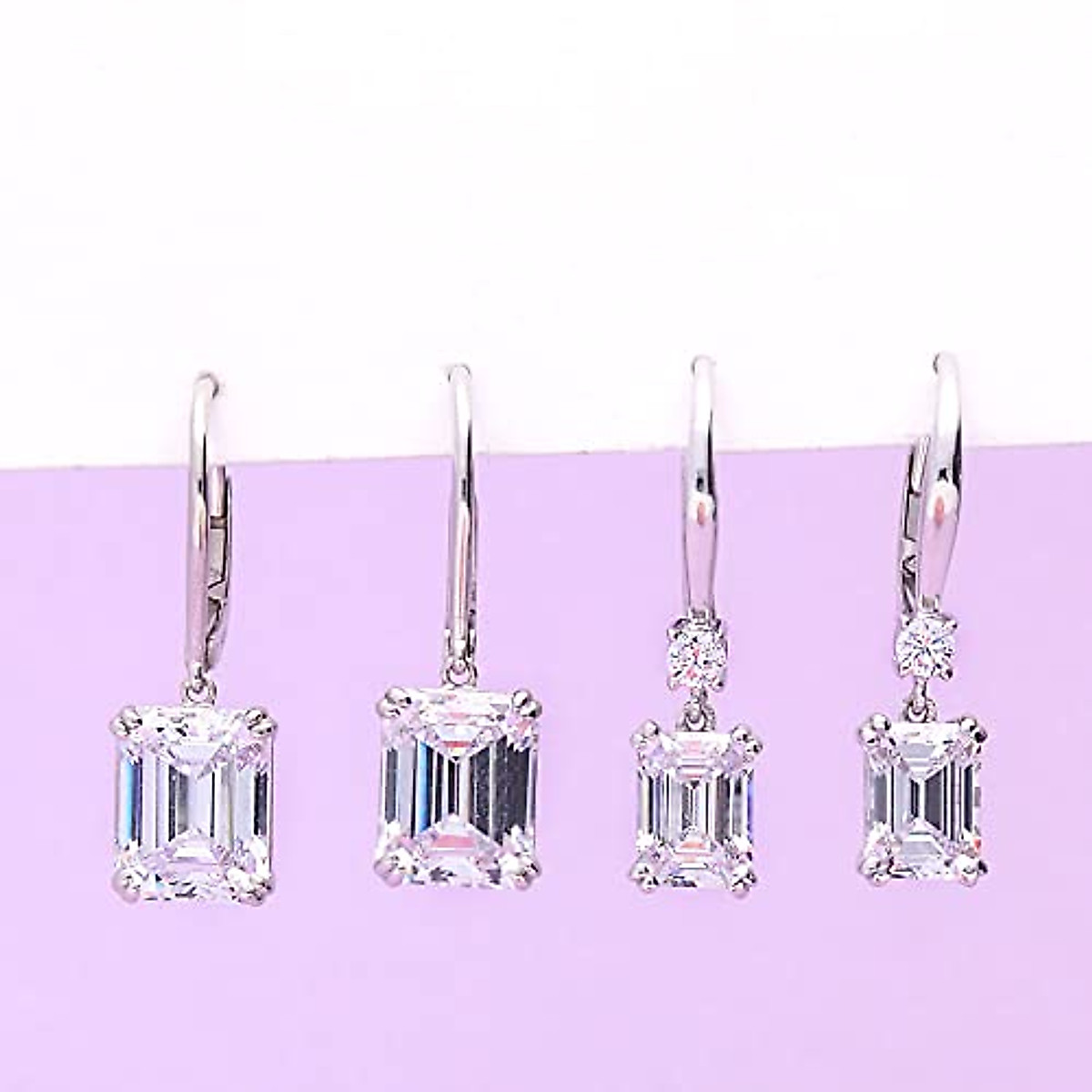 BERRICLE Sterling Silver Cubic Zirconia CZ Fashion Leverback Dangle Drop Earrings for Women, Rhodium Plated