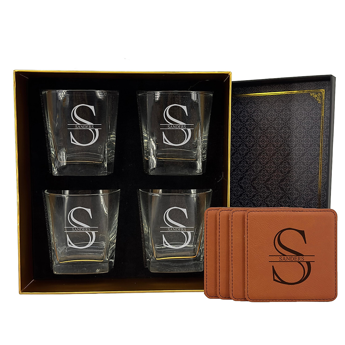 Custom Whiskey Glasses For Men - Premium Scotch Box Engraved Gift for Husband, Dad, Boyfriend - Personalized Bar Gifts for Bourbon Lovers - Christmas, Anniversary, Birthday