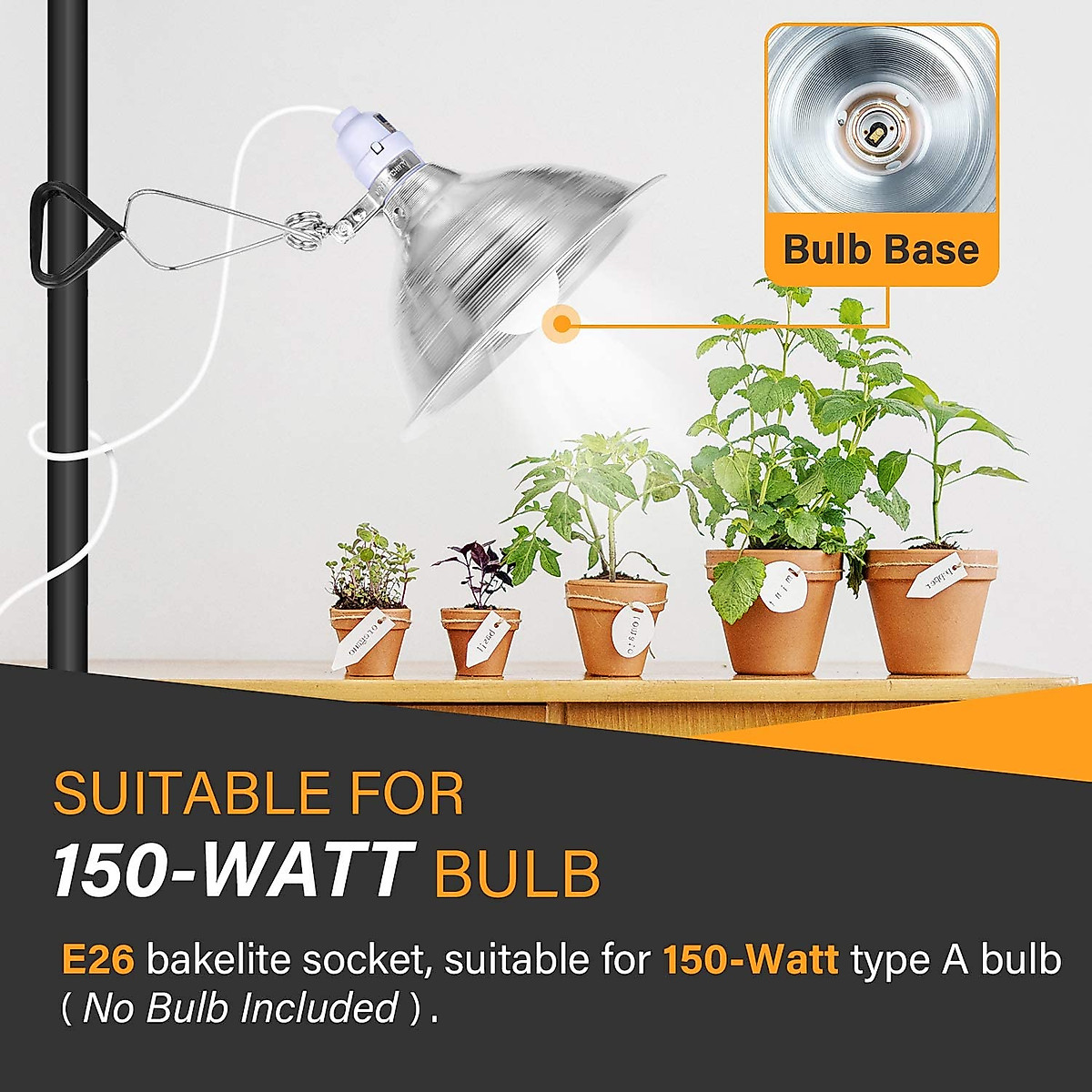 Simple Deluxe Clamp Lamp Light with 8.5 Inch Aluminum Reflector up to 150 Watt E26 Socket (no Bulb Included) 6 Feet 18/2 SPT-2 Cord, Silver and White, 2 Pack