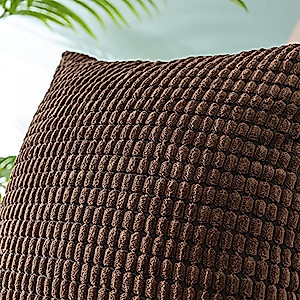 CaliTime Pack of 2 Comfy Throw Pillow Covers Cases for Couch Sofa Bed Decoration Comfortable Supersoft Corduroy Corn Striped Both Sides 18 X 18 Inches Coffee