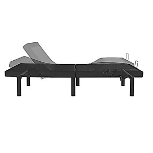 Flash Furniture Selene Adjustable Bed Base-Black Anti-Skid Upholstery-Height Adjustable Legs-Programmable Wireless Remote-Independent Head/Foot Incline-Full