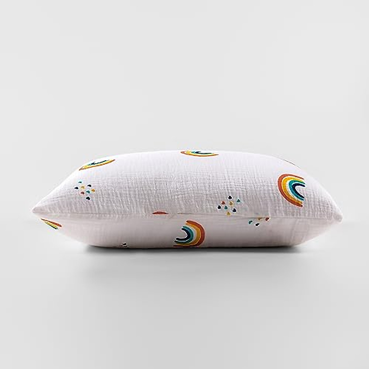 QSTEHEML Toddler Pillow with Muslin Cotton Pillowcase, Soft Breathable Kids Pillows for Sleeping and Traveling, 13 ×18 Small Baby Bed Pillows for Cribs, Cots, Rainbow