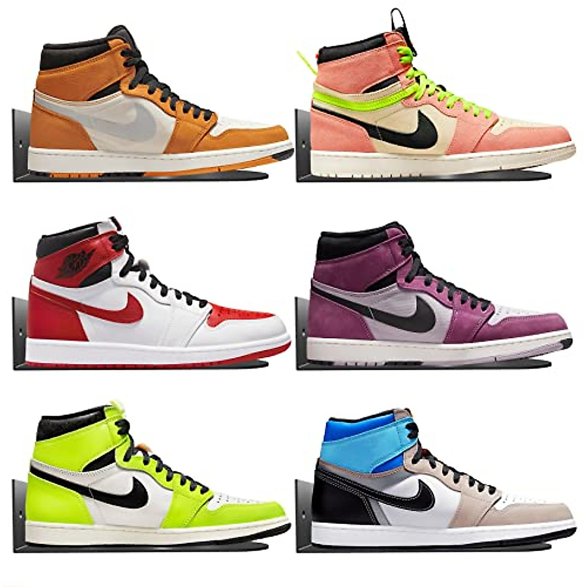 Floating Shoe Display Shelf 6 Packs Shoe Sneaker Display Shelf Wall Mounted Metal Round Edge Sneaker Rack Organizer Holder Sneaker Wall Hanger Sneaker Shelves Wall Mounted to Display Collectible Shoe