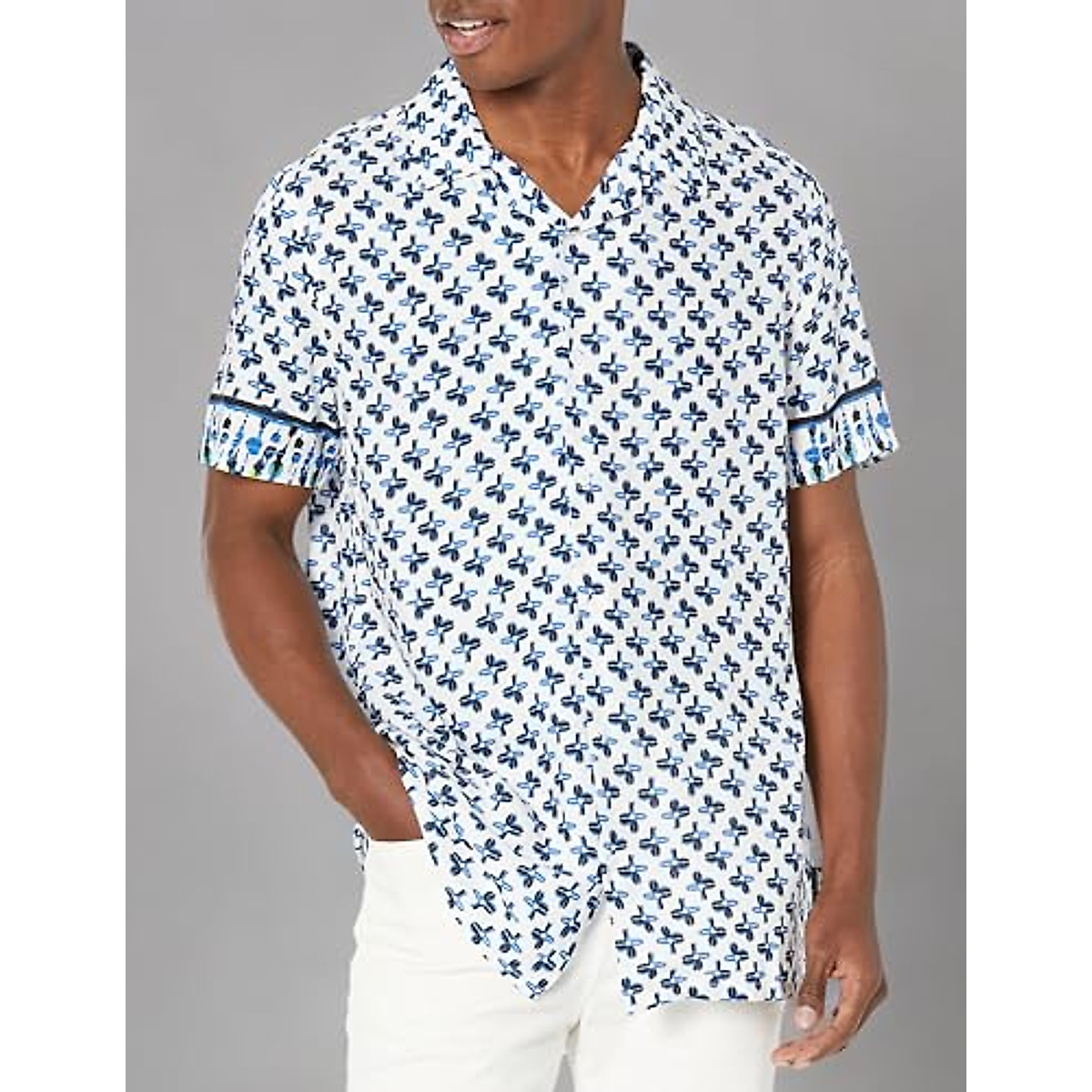 Karl Lagerfeld Paris Men's Floral Print Flowy Shirt, Blue