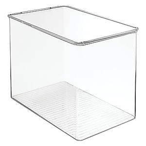 mDesign Tall Plastic Stackable Art and Craft, Sewing, Crochet Storage Container Bin with Hinged Lid - Compact Organizer and Holder for Thread, Beads, Ribbon, Glitter, Yarn, Clay - Clear