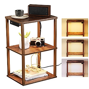 SUNMORY Dimmable LED End Table with Charging Station,Narrow Side Table with 3 Color Temperatures LED Lights,Nightstand Bedside Tables for Small Spaces,Night Stand for Living Room,Bedroom