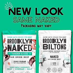 Brooklyn Biltong - Air Dried Grass Fed Beef Snack, South African Beef Jerky - Whole30 Approved, Paleo, Keto, Gluten Free, Sugar Free, Made in USA - 8 oz. Bag (Naked)