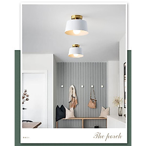 BinoBro Modern Semi Flush Mount Ceiling Light with Gold Plate and Matte White Shade, Farmhouse Ceiling Light Fixture for Kitchen Island Dining Room Foyer Hallway Porch Barn Loft，10in (White)