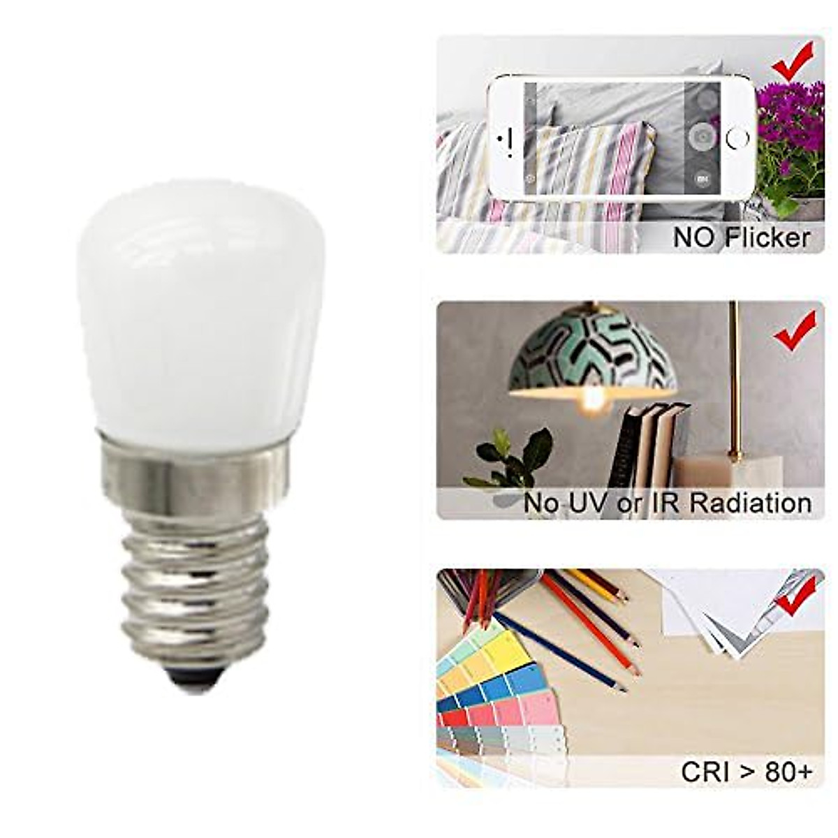 CTKcom 2W LED Refrigerator Bulb,European E14 LED Bulbs(4 Pack)- E14 Base 15W Equivalent Daylight White 6000K 110V Lamp for Freezer Lighting,Home Lighting