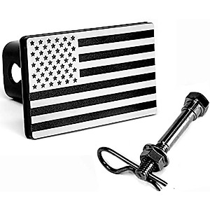 MULL USA American Flag Aluminum Trailer Hitch Cover (Fits 2" receivers, Aluminum Black)