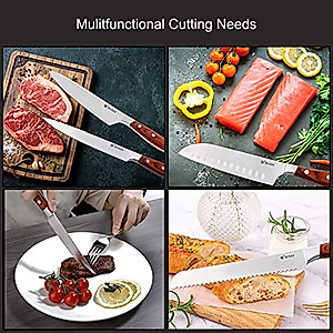 HISSF Japanese Knife Set 18 Piece German High Carbon Stainless Steel Kitchen Knife Sets with Wooden Block, Full Tang Triple Rivet kitchen Knife Block Set for Gift, Chef Knife Set