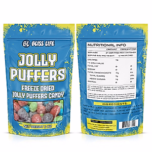 Bliss Life Jolly Puffers Freeze Dried Candy Variety Pack 2 oz, Freeze Dried Sour Candy, Unique Novelty, ASMR Candy - Great for the Tiktok Trend Most Sour Candy in the World Challenge