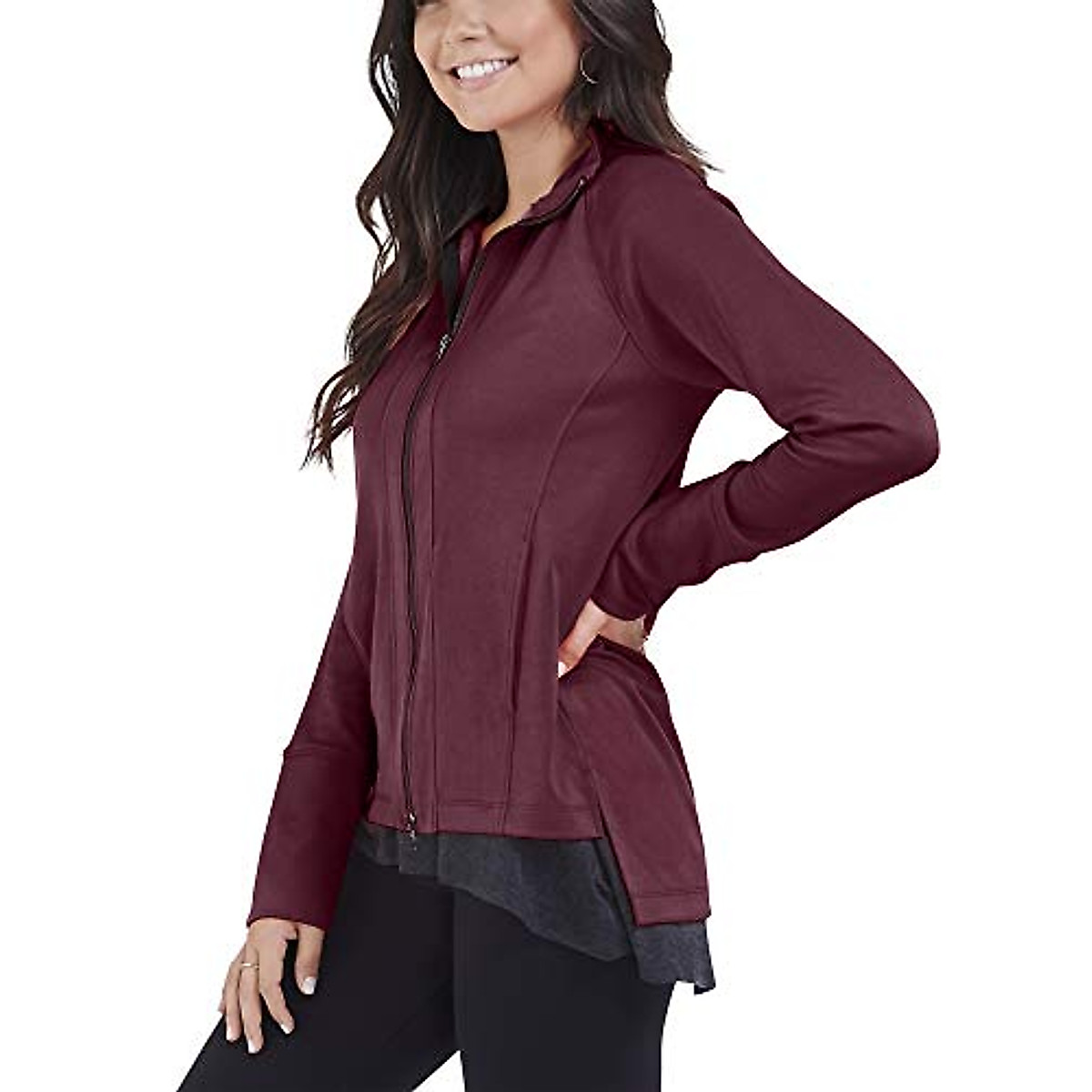Seek No Further by Fruit of the Loom Women's Long Sleeve Full Zip Raglan Track Jacket, Athletic Maroon, Small