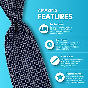 GoTie Geometric Neckties For Men - Ready to Wear - Pretied Adjustable Neckties - Navy Blue Pindot Tie