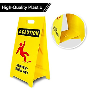 8 NET 12-Pack Caution Wet Floor Sign with Graphic, 19’’ height, durable corrugated plastic, double-sided English/Spanish Wet floor Caution Stand for indoors and outdoors, Avoid Fall & Slip Accident