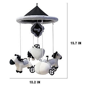 Neutral Baby Mobile,White Horse Musical Baby Crib Mobile,Baby Mobile for Crib,Crib Toys with Music,Handmade Nursery Mobile for Baby Room Decor（Black-White Horse）