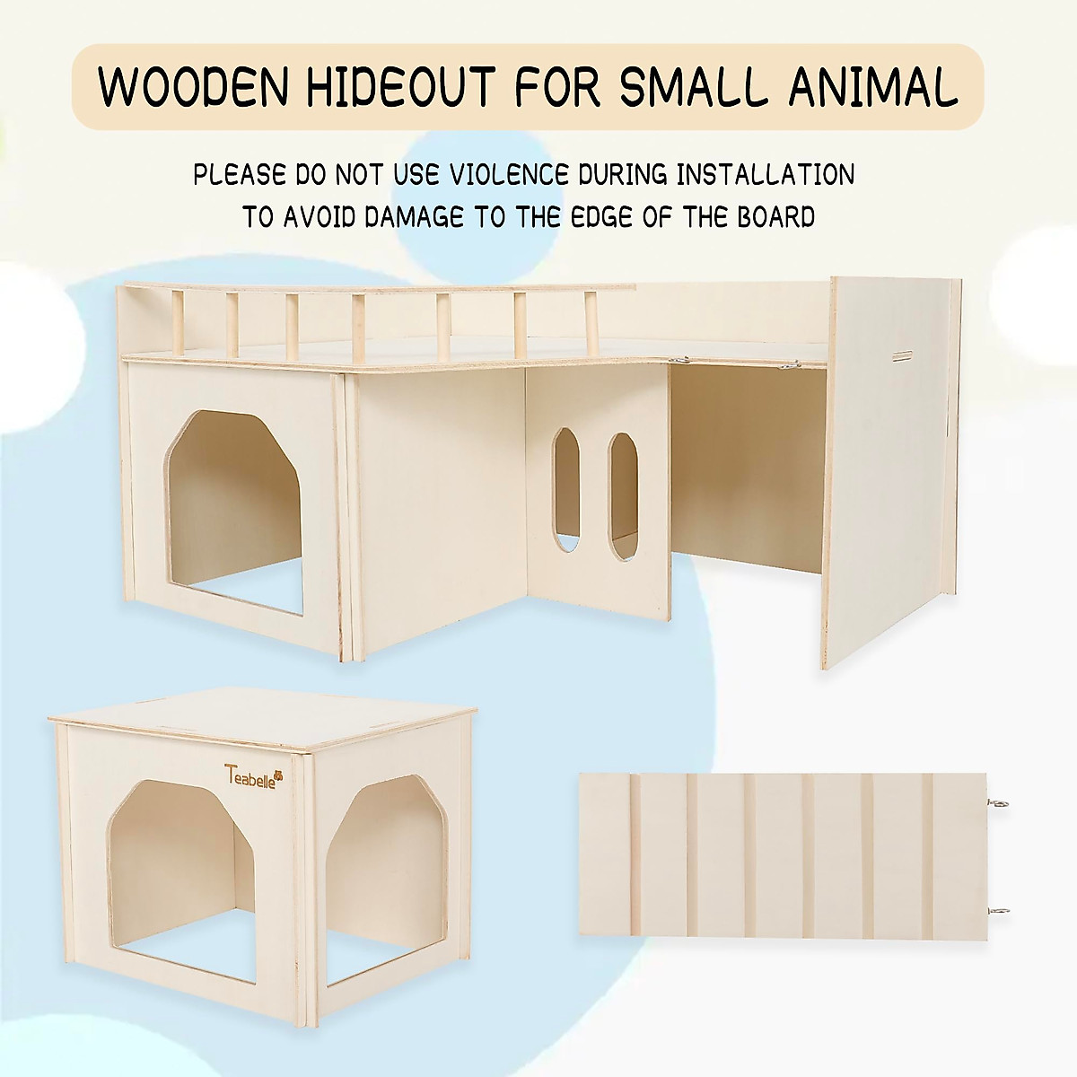 Wooden Guinea Pig Hideout House with Ramp, Large Guinea Pig Castle, Multi-Chamber Small Animal Habitat Decor, Cage Accessories for Hamster Guinea Pig Chinchilla Dwarf Rabbit Hedgehog Squirrel
