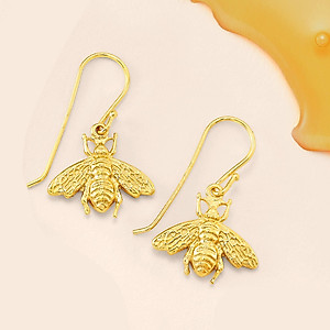 Ross-Simons Italian 18kt Yellow Gold Over Sterling Silver Bee Drop Earrings