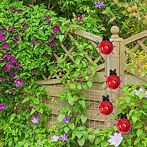 Cruis Cuka Metal Garden Decor for Outside Cute Ladybugs Yard Art Lawn Ornaments Wall Sculptures & Statues Outdoor Fence Decorations for Patio - Set of 4