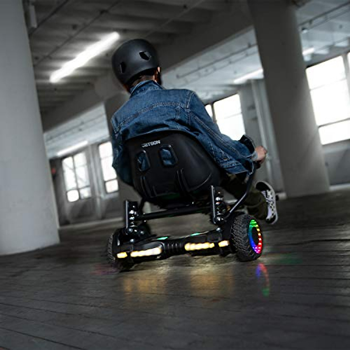 Jetson JetKart 2.0 Universal Hoverboard Attachment, 6" Tire, Bucket Seat, Adjustable Footrest Accommodates Most Heights, Ages 12+, Black, JKAR20-BK