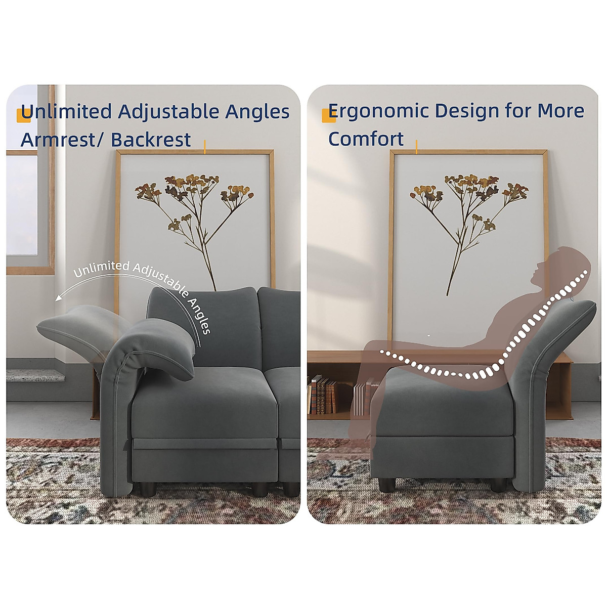 LLappuil Sectional Couch Convertible Oversize U Shaped Modular Sectional Sofa with Storage Easy Clean Anti-Scratch 14 Seat Velvet Sectional for Living Room, Grey