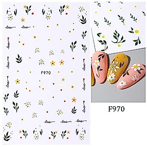 Flower Nail Art Stickers 3D Colorful Floral Decals Self Adhesive Botanical Nail Art Stickers Daisy Design Art DIY Nail Accessories for Women Acrylic Nail Decoration 8 Sheets