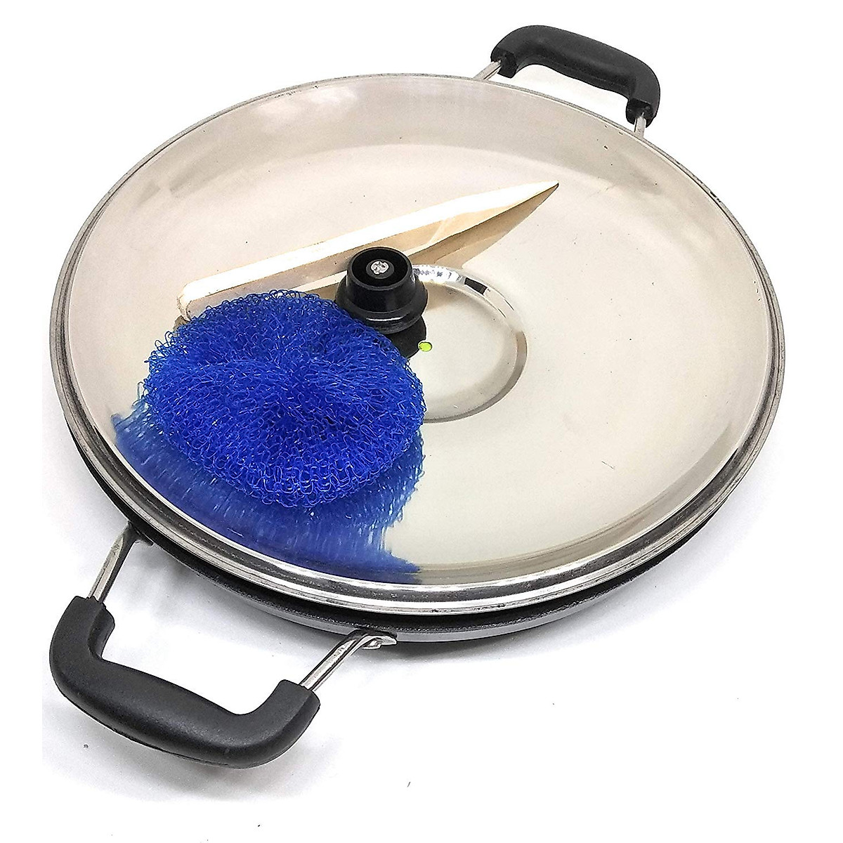 Shriya 12 Pits Appam Maker With Lid Wooden Stick And Nylon Scrubber, Appam Patra Paniyaram Nonstick Cookware Gunta Ponganalu, Small Idli, Paddu Maker, Appa Kara Wooden Stick And Nylon Scrubber