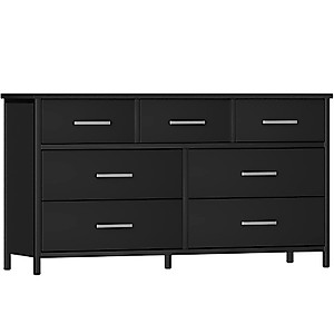 IKENO 7 Drawer Dresser, Industrial Wood Storage Dressers & Chests of Drawers with Sturdy Steel Frame, Storage Dresser for Bedroom Wood