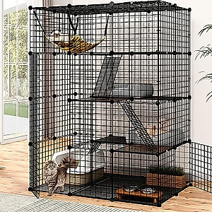 YITAHOME Cat Cage Indoor Large 4-Tier Cat Enclosure Metal Wire Cat Kennels DIY Cat Playpen Catio with Large Hammock for 1-3 Cats