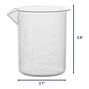 EISCO Plastic Beaker, 100ml - Polypropylene Plastic - Raised Graduations, Tapered Spout - Euro Design