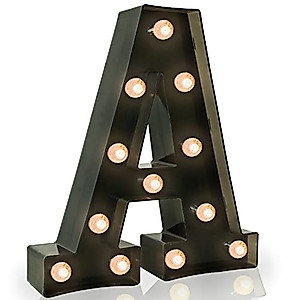 Light Up LED Letter Marquee Sign - Alphabet Marquee Letters with Lights For Wedding Birthday Party Christmas Night Light Lamp Home Bar Decoration A, Black