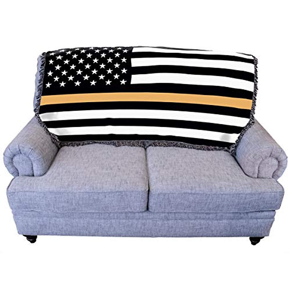 Pure Country Weavers Police Department - Dispatcher - Yellow Thin Line American Flag Blanket - Gift Tapestry Throw for Back of Couch or Sofa - Woven from Cotton - Made in The USA (61x36)