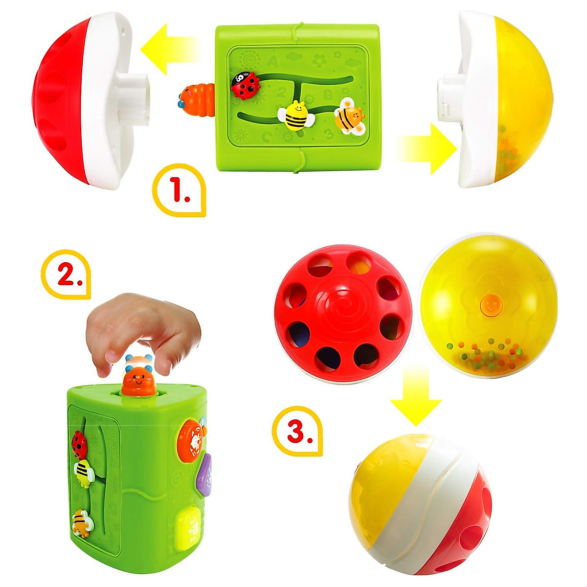 KiddoLab 3 in 1 Roll & Learn Activity Center for Baby and Rattle Ball Toy. Infant Learning Activity Center Toy with Colorful Lights and Fun Sounds.Interactive Light Up Toys for 6 Month Old Baby.