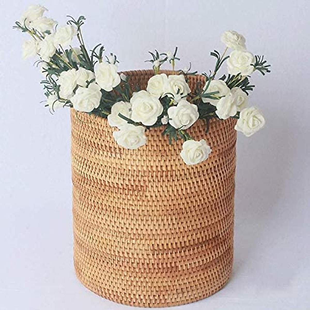 KODENG Handmade Rattan VASE Trash Can, Cylinder Storage, Desktop Trash Can, Rattan Trash Can Storage Basket (20CM)