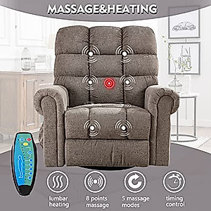 ANJ Oversized Rocker Recliner Chair with Massage and Heat, Manual Overstuffed Swivel Recliners for Big Man, Large Glider Rocking Reclining Chairs for Living Room, Camel