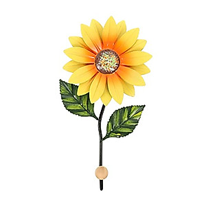 YARNOW Wall Hooks Wall Mounted Art Flower Hook Vintage Metal Sunflower Hooks Keys Aprons Kitchen Wall Hangers for Hanging Coat Hat Key Towel Vintage Hanger Yellow